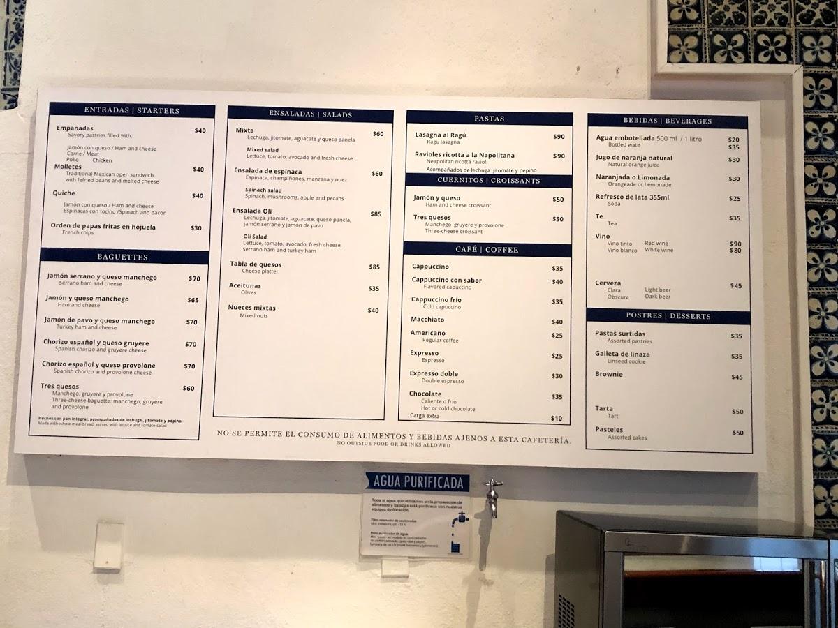 Menu at Cafeteria Cloister, Ciudad López Mateos