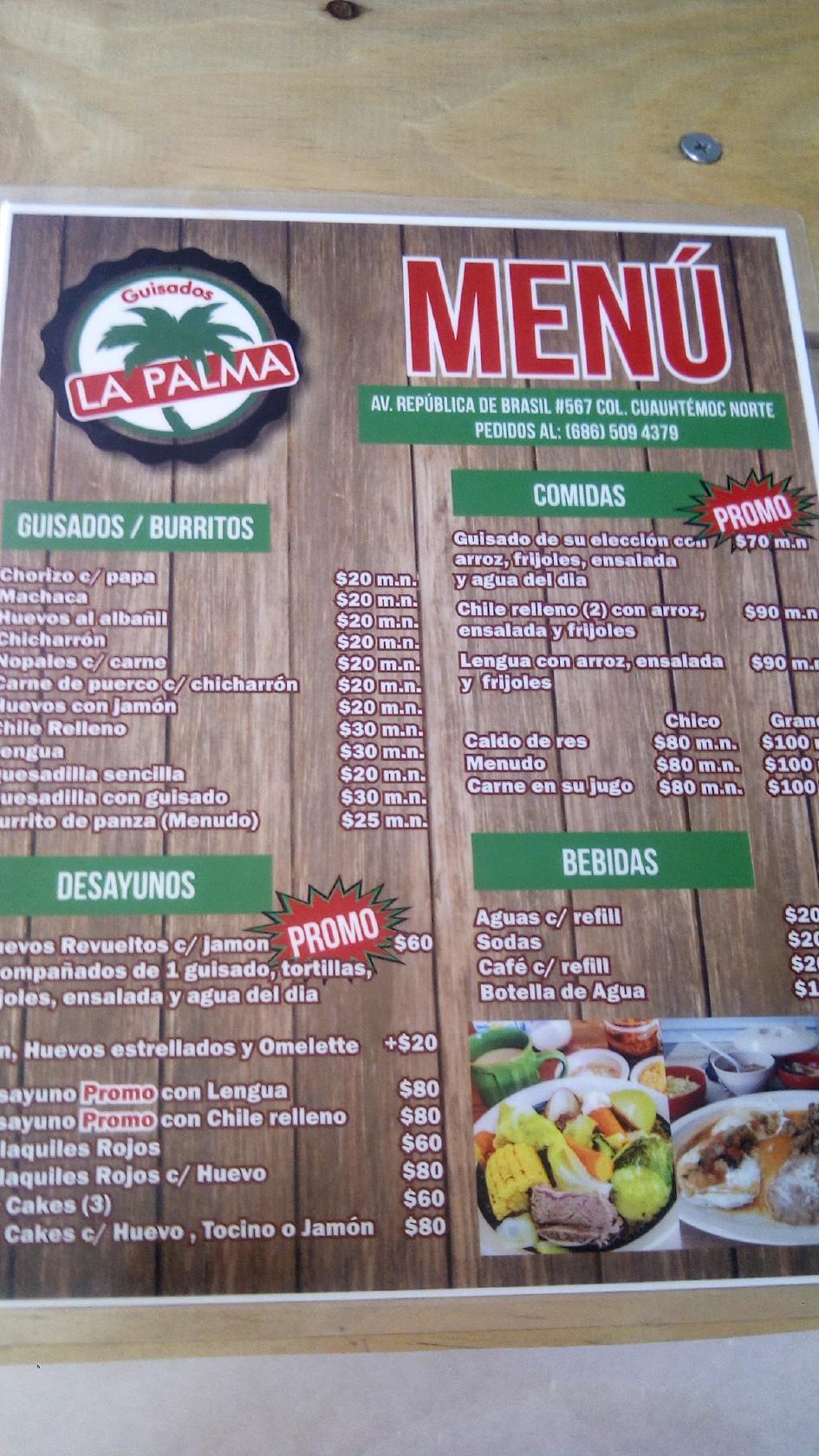 Carta del restaurante Guisados La Palma, Mexicali