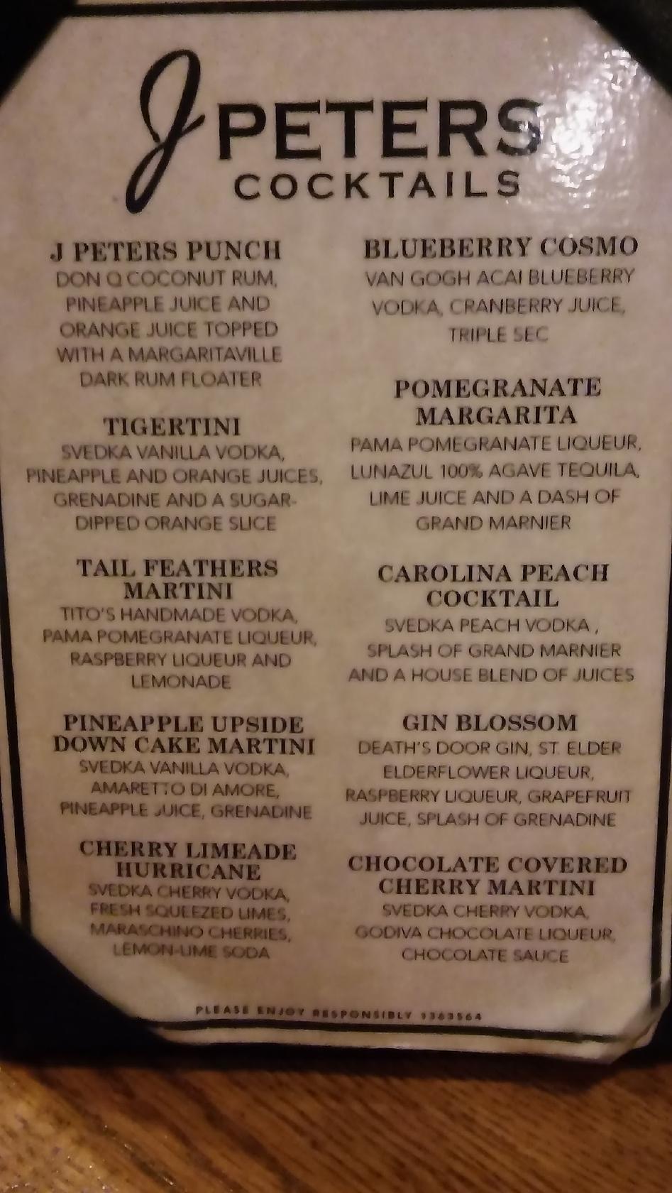 Menu at J Peters Grill & Bar, Anderson, 202 S Main St