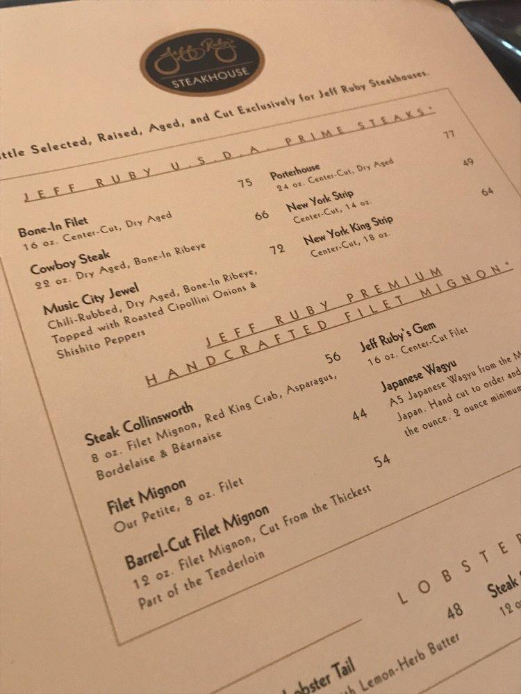 Menu at Jeff Ruby's Steakhouse, Nashville, Nashville