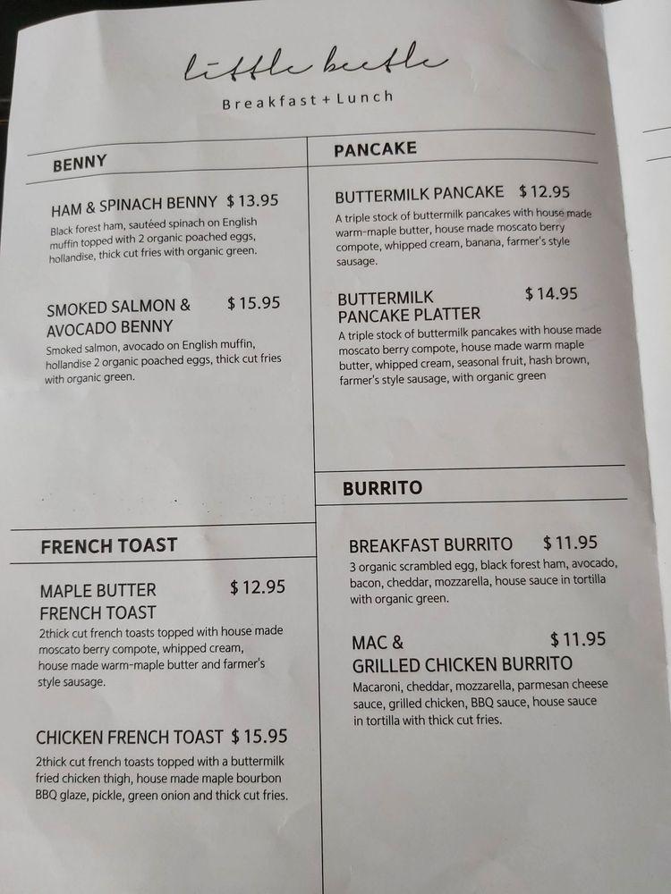 Menu at Little Beetle restaurant, Chilliwack