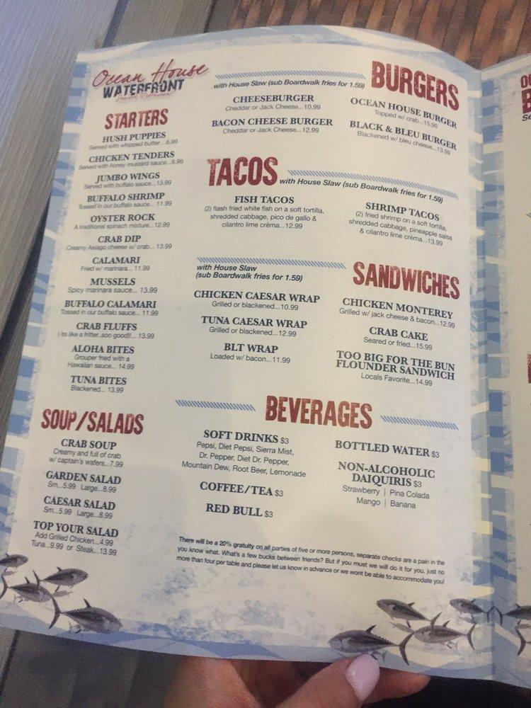 Menu at Ocean House Waterfront Seafood restaurant, Virginia Beach