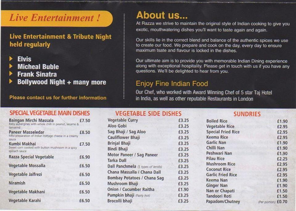 Menu at Razza Restaurant, Felsted