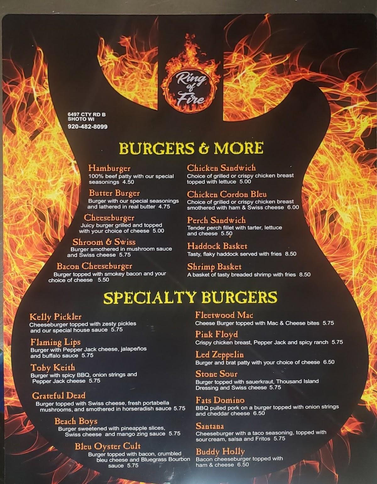 Menu at Samantha's Ring Of Fire pub & bar, Two Rivers