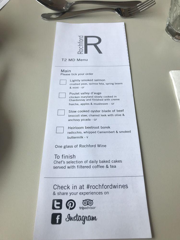 Menu at Rochford Wines Yarra Valley restaurant, Coldstream