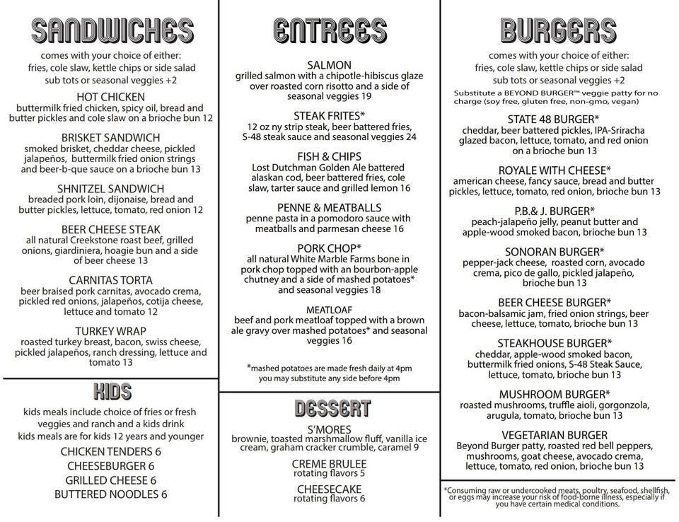 Menu at State 48 Lager House pub & bar, Scottsdale