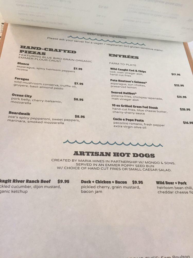 Menu at Boardwalk restaurant, Redmond