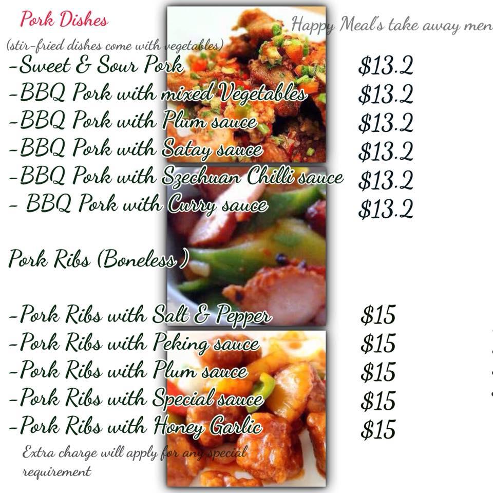 Menu at Happy Meal Asian Food Byo & Takeaway Restaurant, Forest Lake