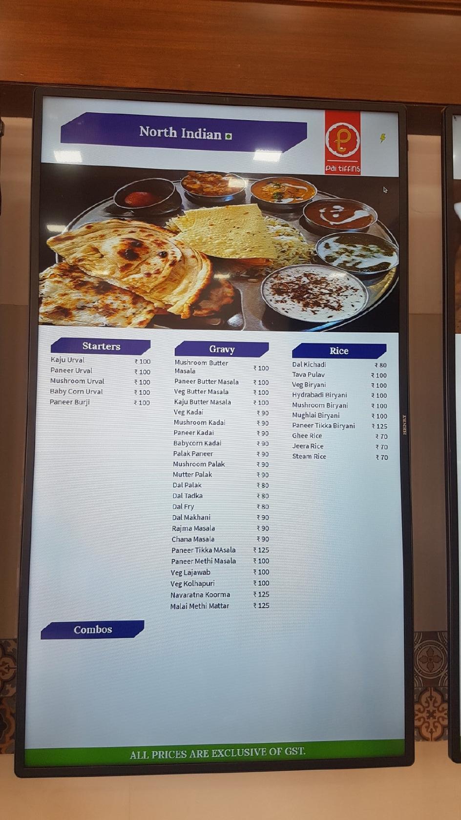 Menu at Pai Tiffins Manipal, Manipal