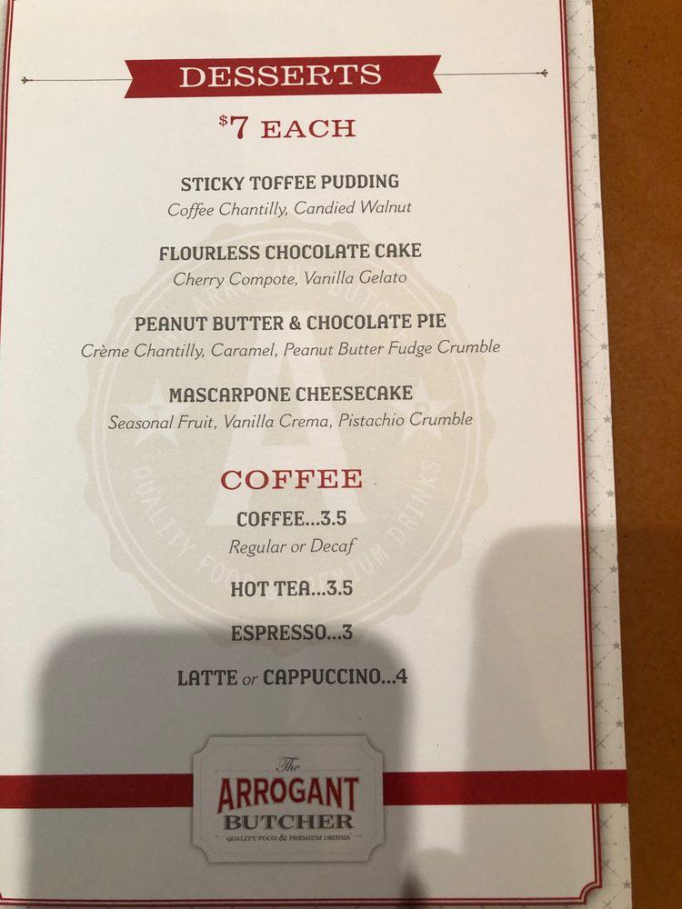 Menu at The Arrogant Butcher restaurant, Phoenix