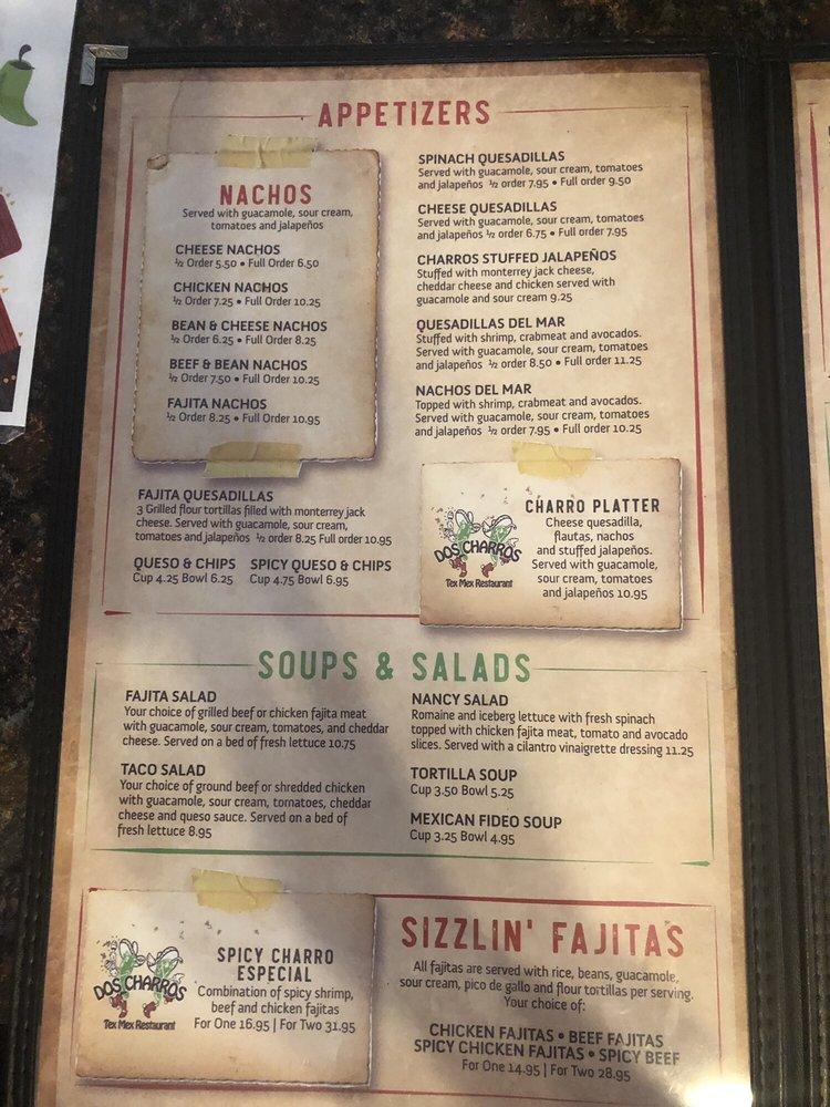 Menu at DOS Charros Restaurant, Richardson