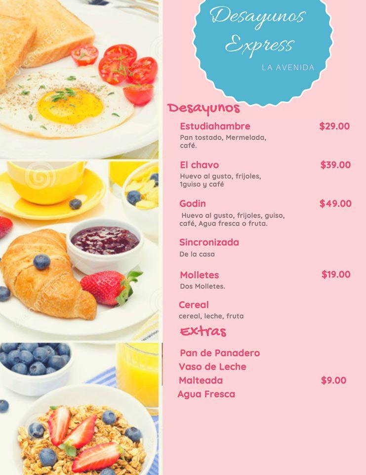 Menu at Desayunos Express La Avenida restaurant, Zacatecas