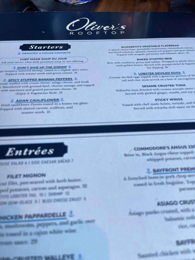 Menu at Oliver's Rooftop pub & bar, Erie