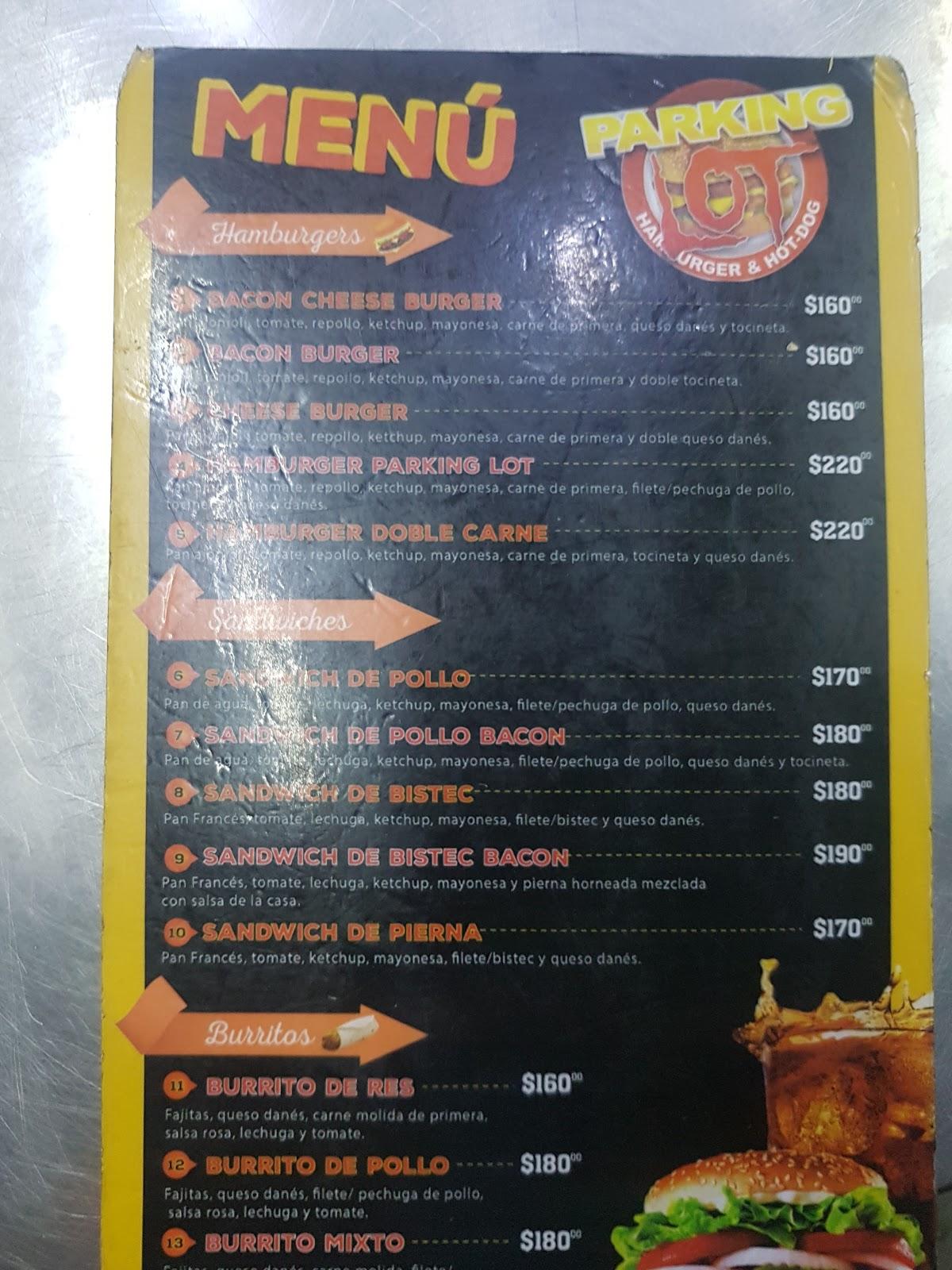 Menu at Parking Lot Hamburger restaurant, Santo Domingo, Av independencia