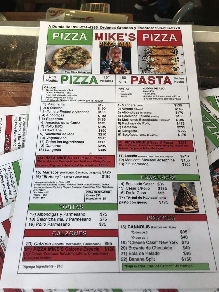 Carta de pizzería Pizza Mike’s, Isla Mujeres