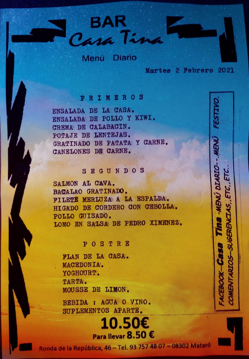 Menu at RESTAURANTE CASA TINA, Mataró