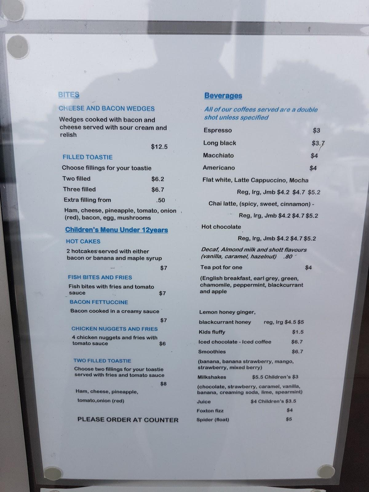 Menu at The White Pear Cafe, New Plymouth