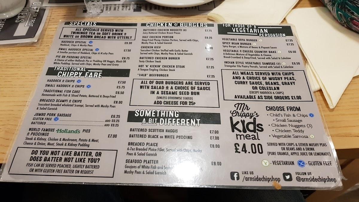 Menu at Arnside Chip Shop fast food, Arnside, 1 The Promenade