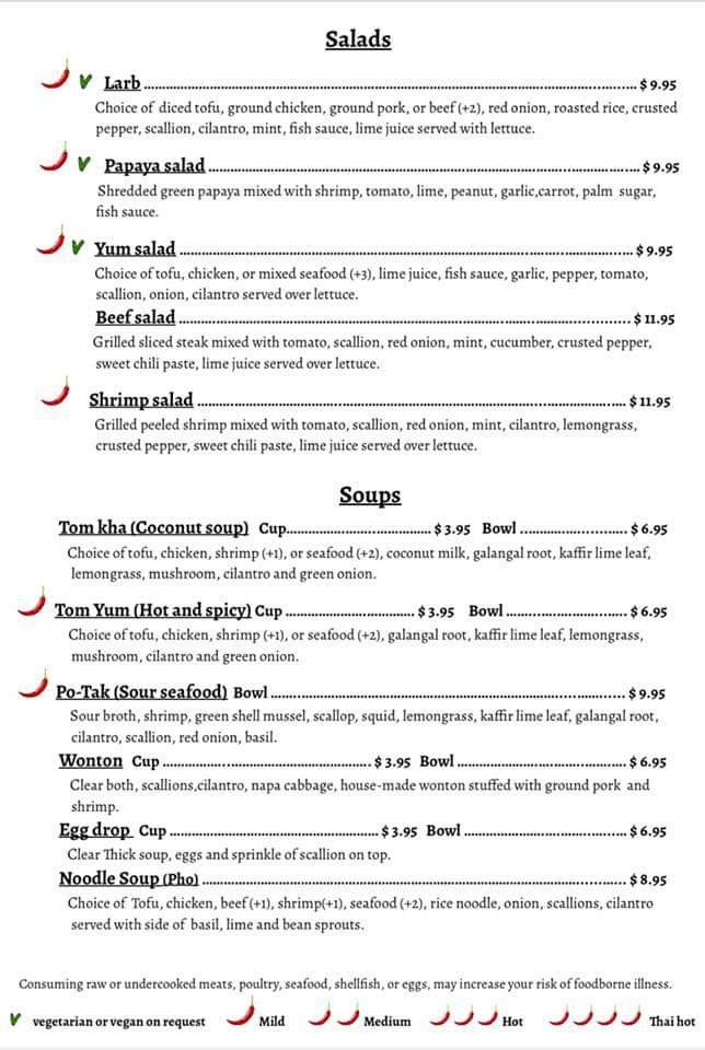 Menu at Aroy Thai restaurant, Mobile