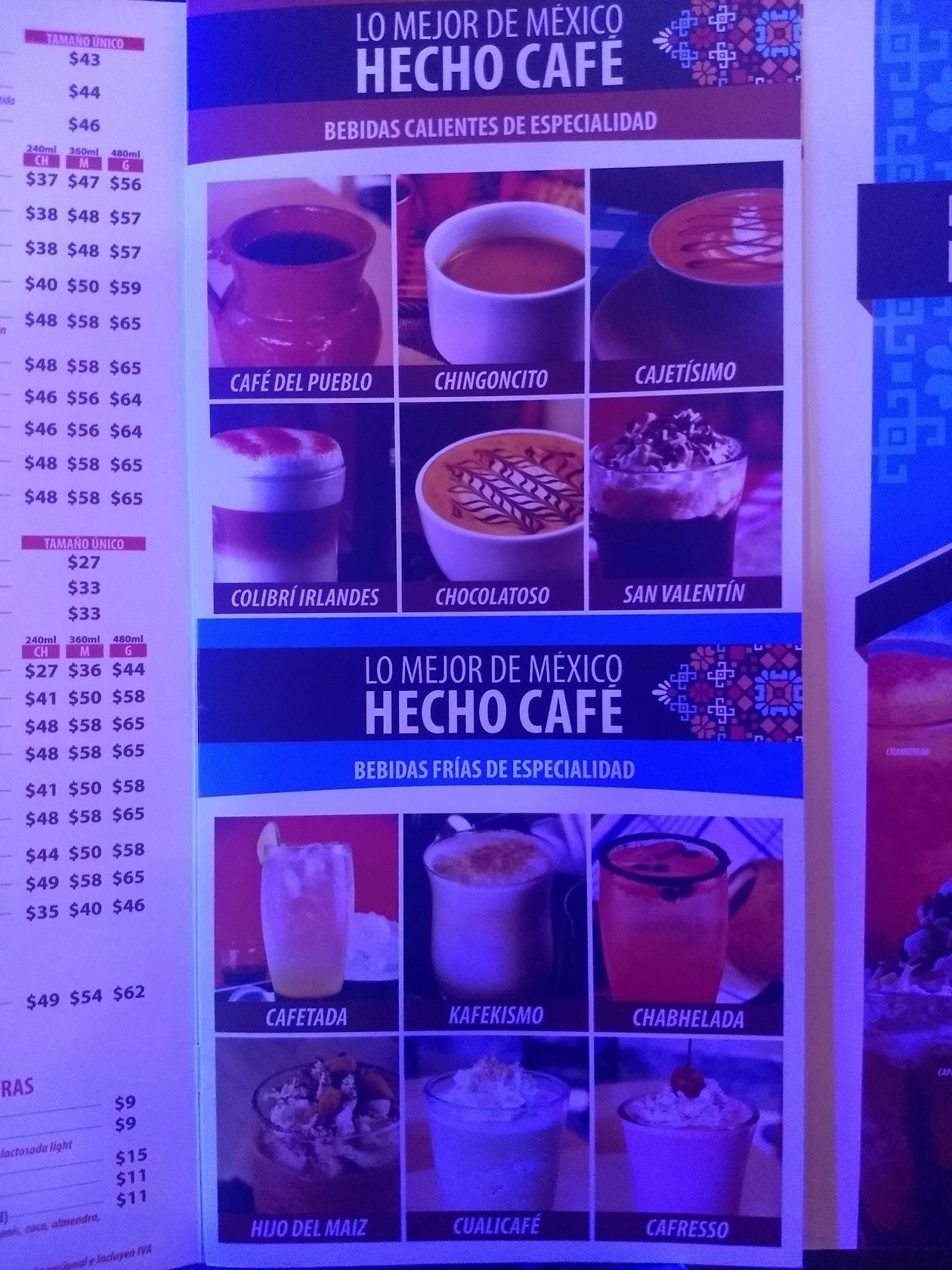 Menu at Cafe Colibri, Aguascalientes, Plaza Espacio local l-04 Colonia