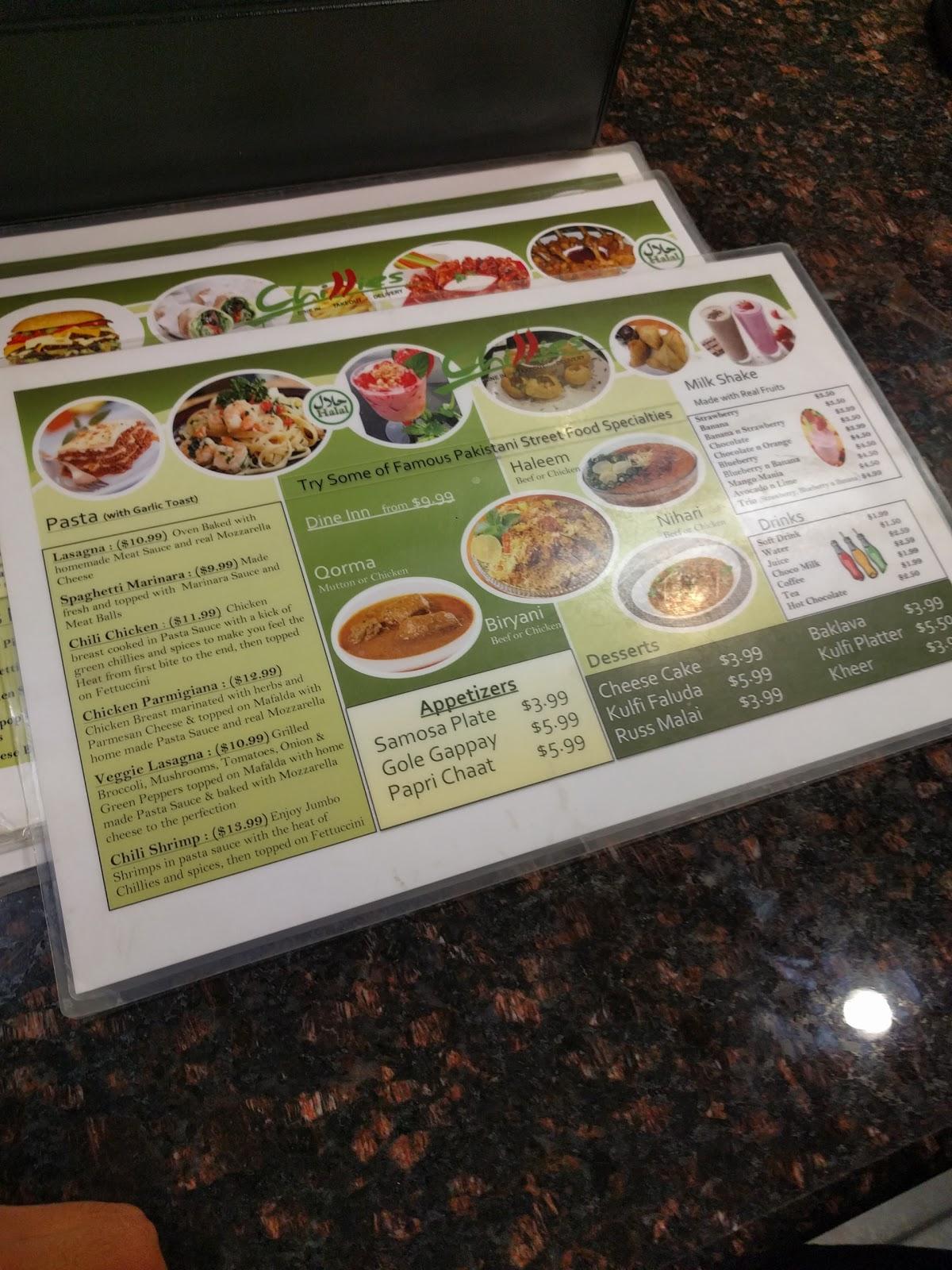 Menu at Chillies - Pakistani Restaurant, Calgary