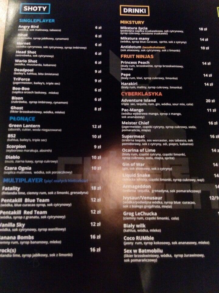 Menu at Cybermachina pub & bar, Katowice