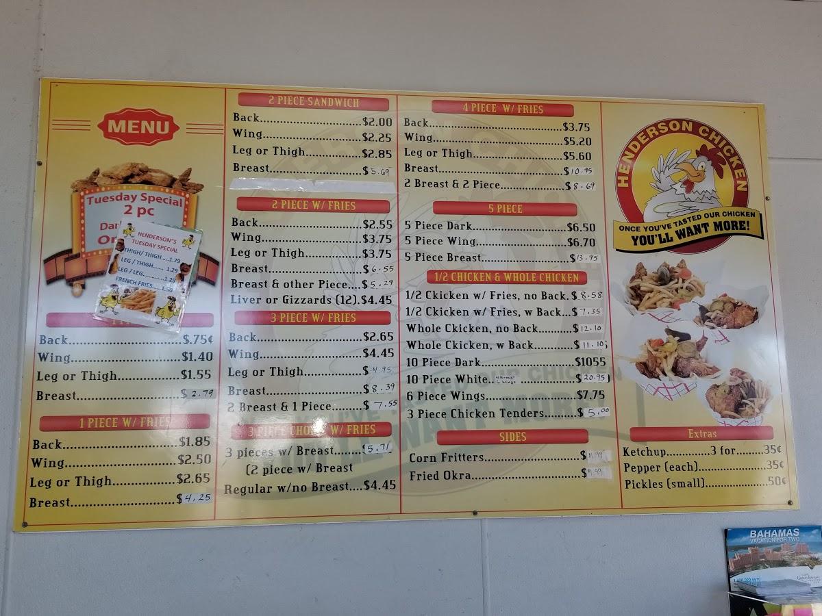 Menu at Henderson Chicken restaurant, Dallas, 4218 W Camp Wisdom Rd