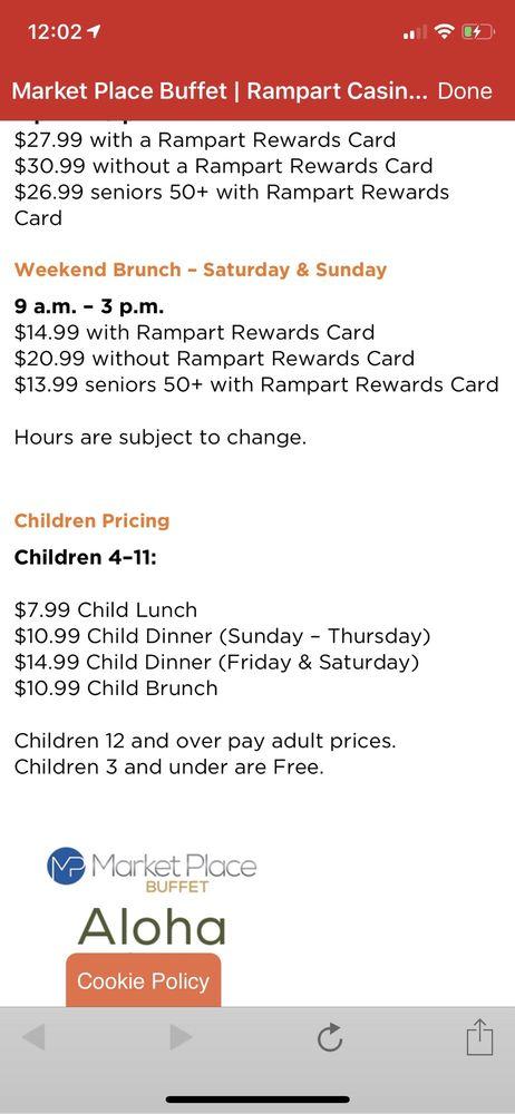 Menu at Market Place Buffet restaurant, Las Vegas