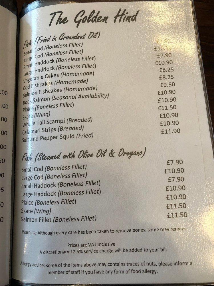 Carta de The Golden Hind Fish & Chips Restaurant, Londres