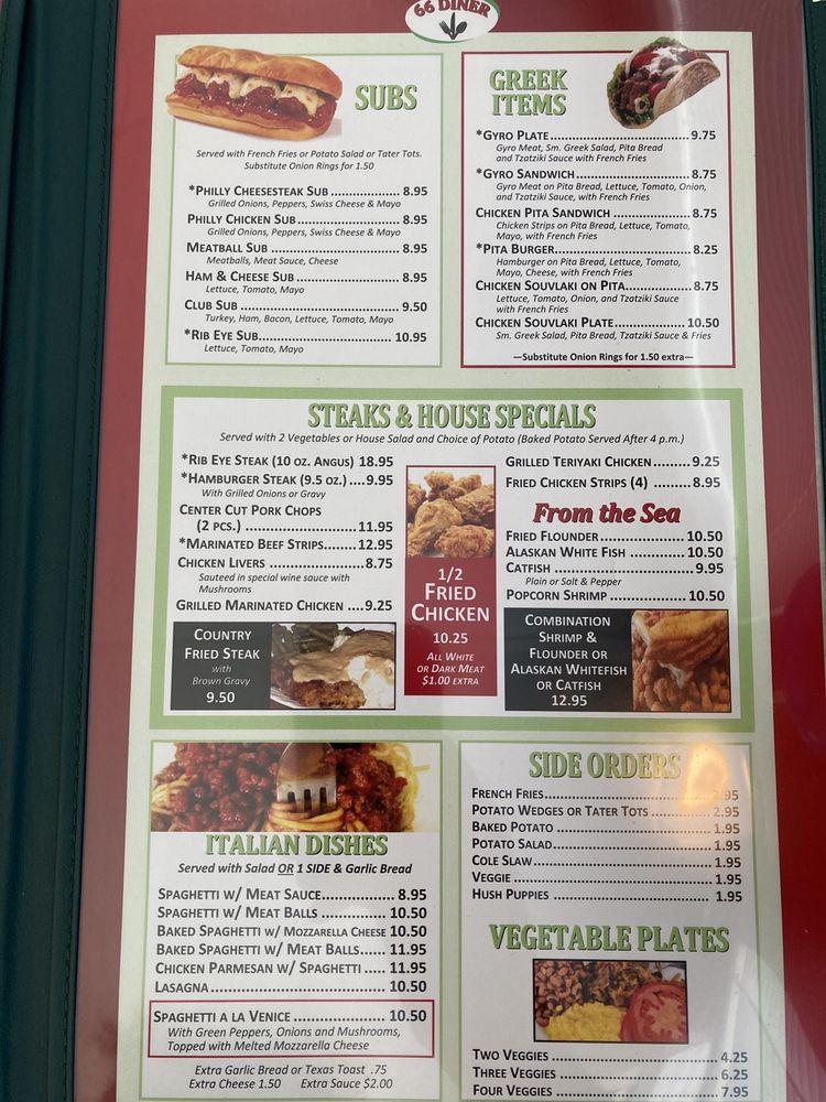 Menu at 66 Diner restaurant, Winston-Salem