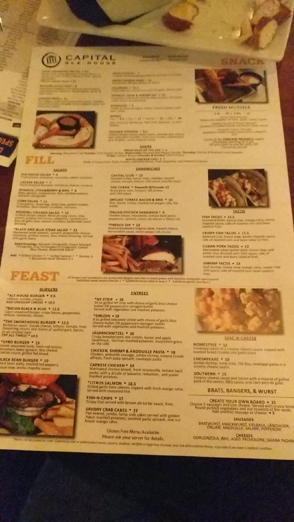 Menu at Capital Ale House pub & bar, Harrisonburg