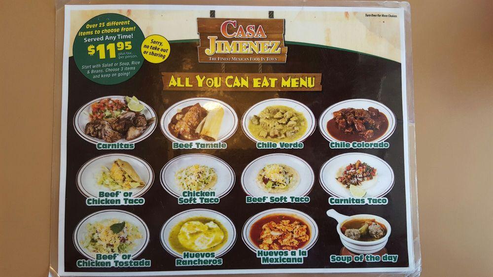 Menu at Casa Jimenez Mexican Grill restaurant, Riverside