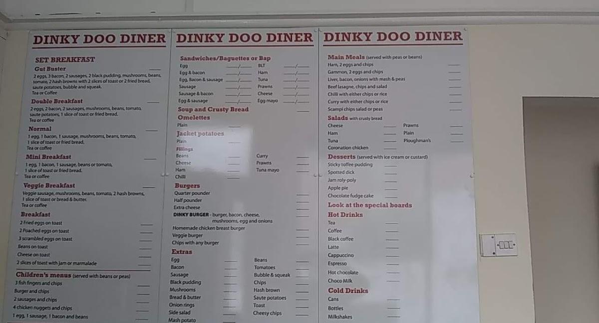 Menu at Dinky Doo Diner cafe, Littlehampton