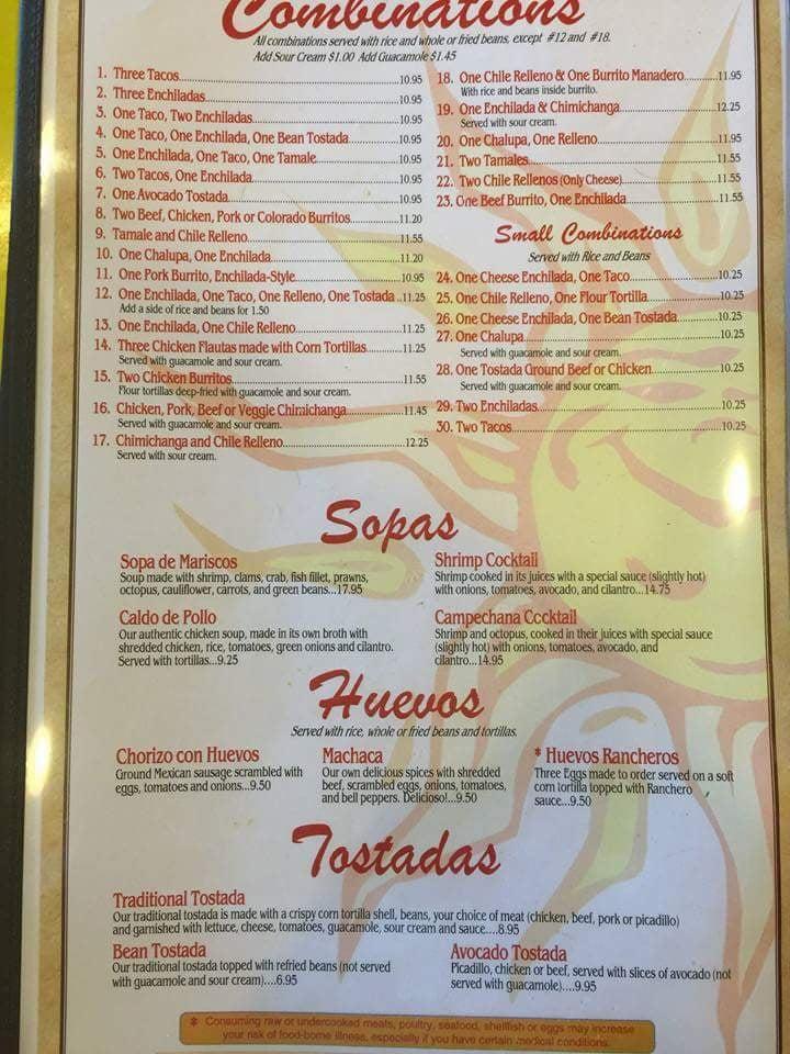 Menu at Fiesta Guadalajara Mexican Restaurant Fruita, Fruita