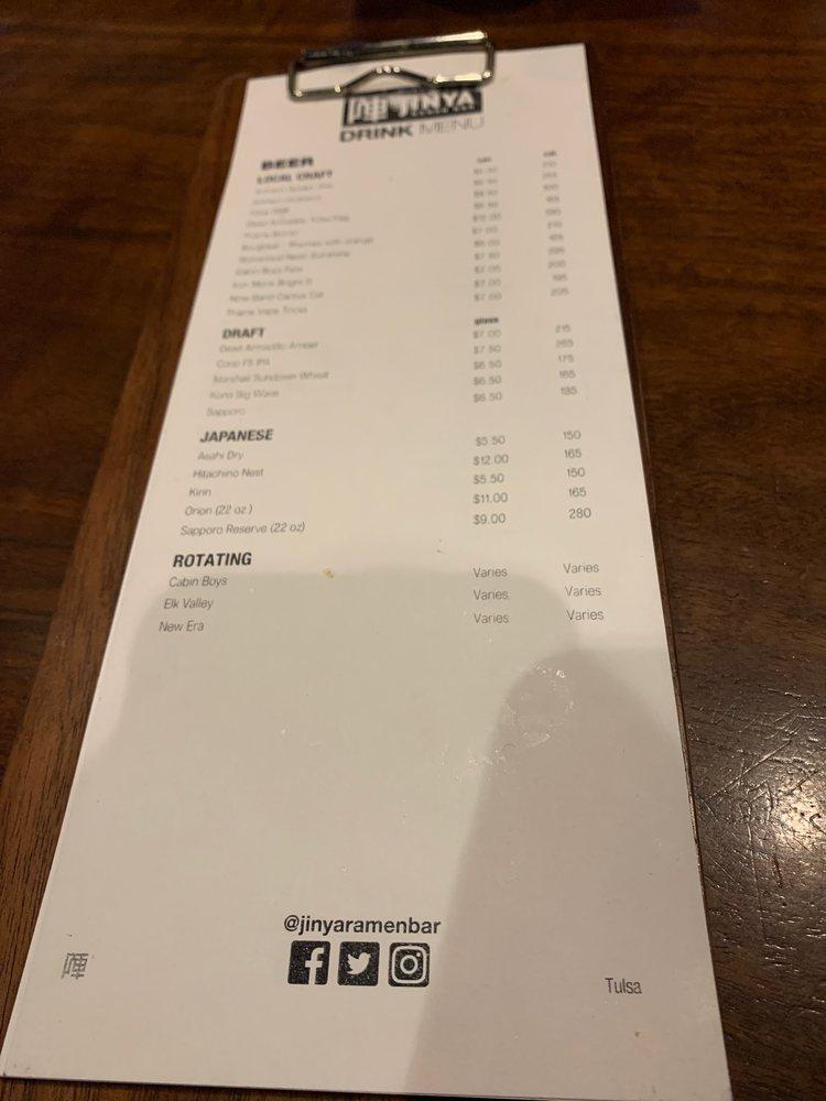 Menu at JINYA Ramen Bar - Tulsa, Tulsa