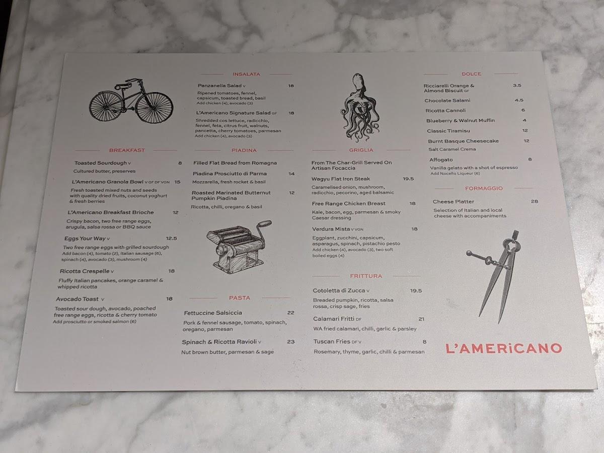 Menu at L'Americano Espresso Bar, Karrinyup