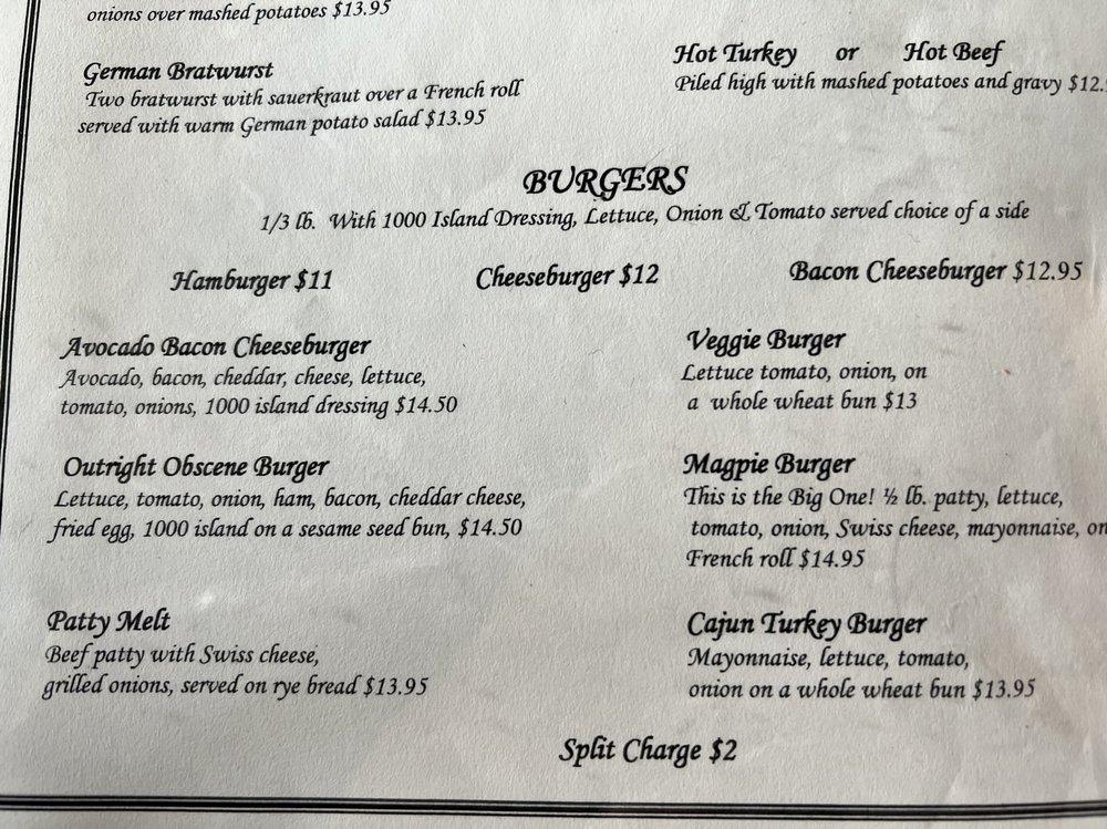 Menu at Magpie's Grill restaurant, La Cañada Flintridge