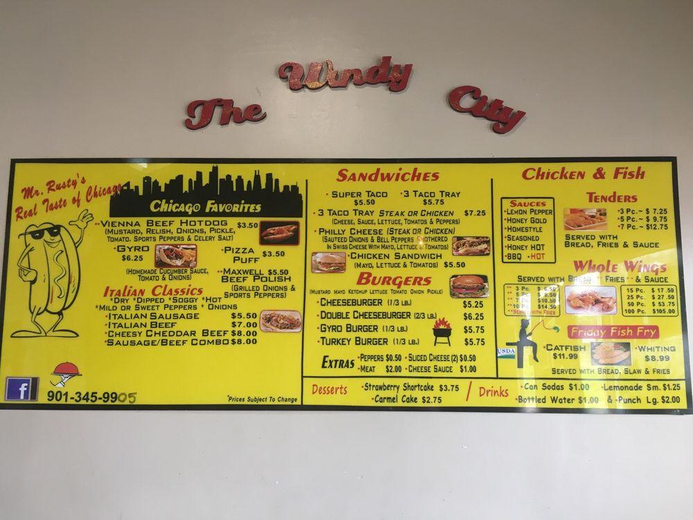 Menu at Mr Rusty's Taste of Chicago fast food, Memphis