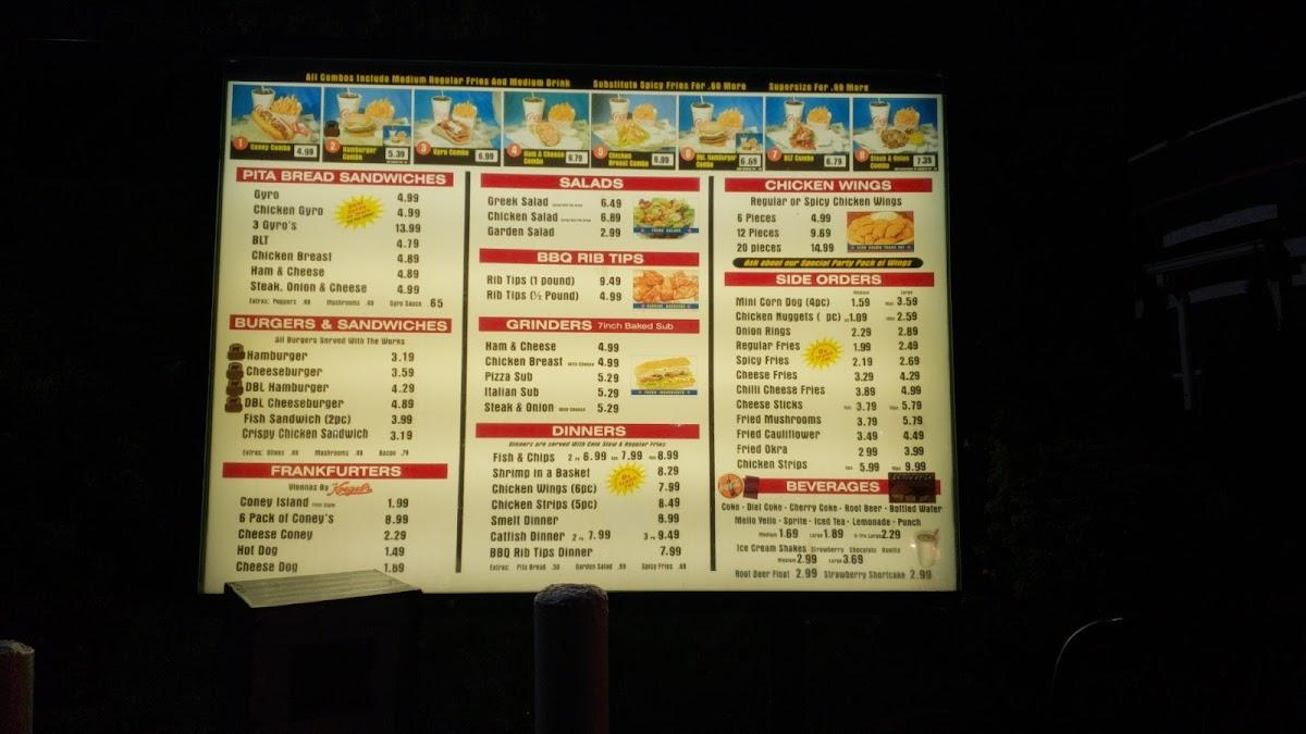 Menu at Papa's Drive-Thru restaurant, Flint