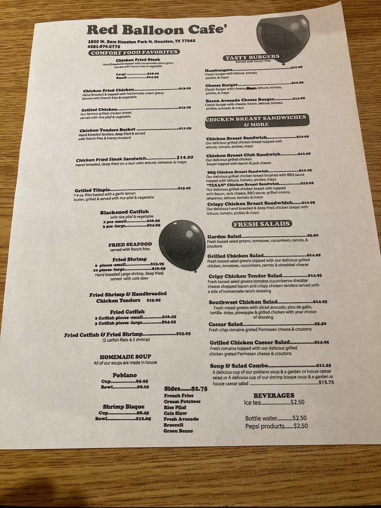 Menu at Red Balloon Cafe, Houston, W Sam Houston Pkwy N