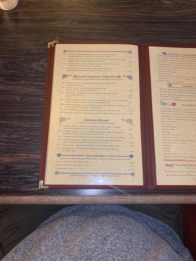 Menu at Bonanza Mexican Restaurant, Lone Pine