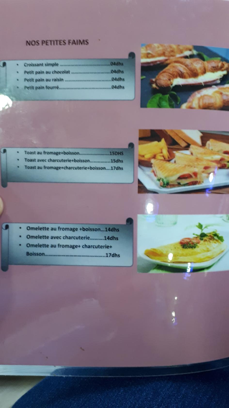 Menu au Caffe La Pause café, Temara