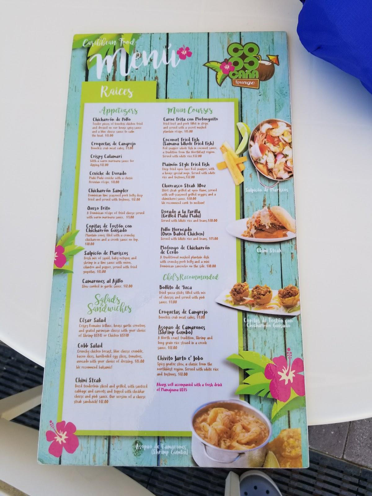 Menu at Coco Cana restaurant, Puerto Plata