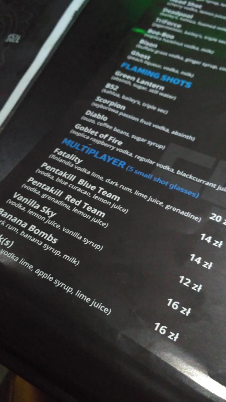 Menu at Cybermachina Game Pub - Kraków, Kraków