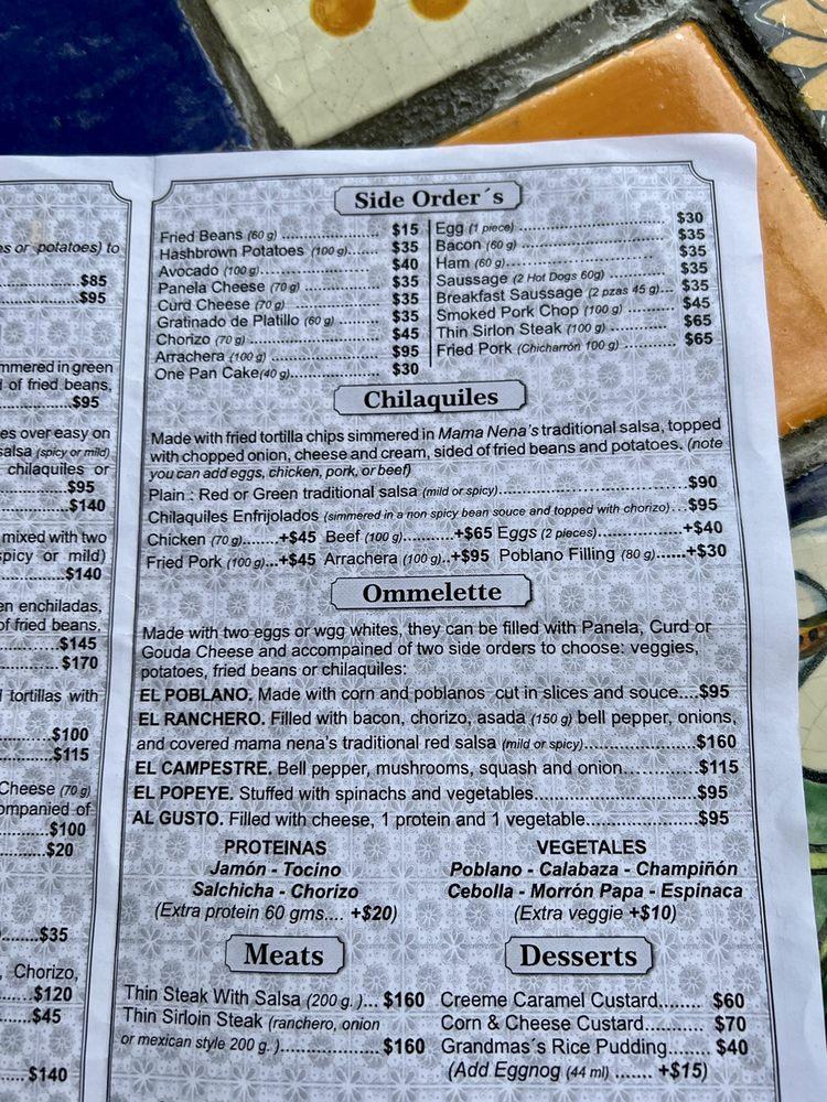 Menu at Hacienda Mamá Nena restaurant, Jarretaderas