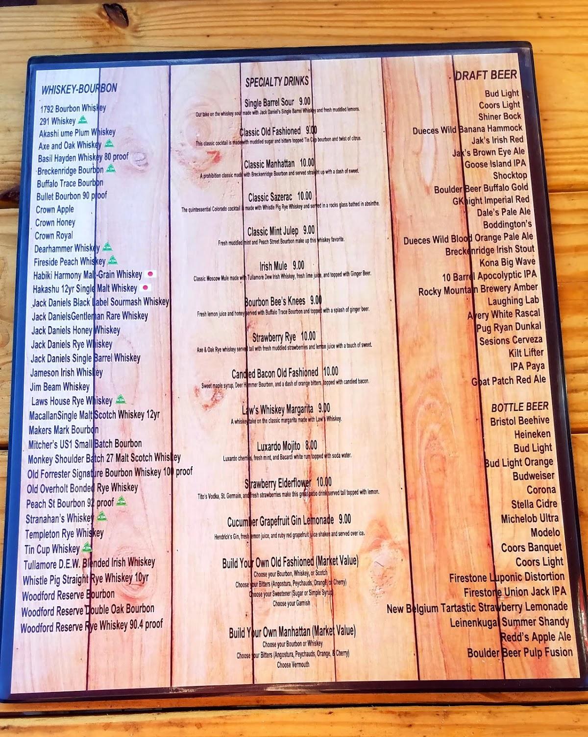 Menu at Single Barrel Bar And Grill, Colorado Springs