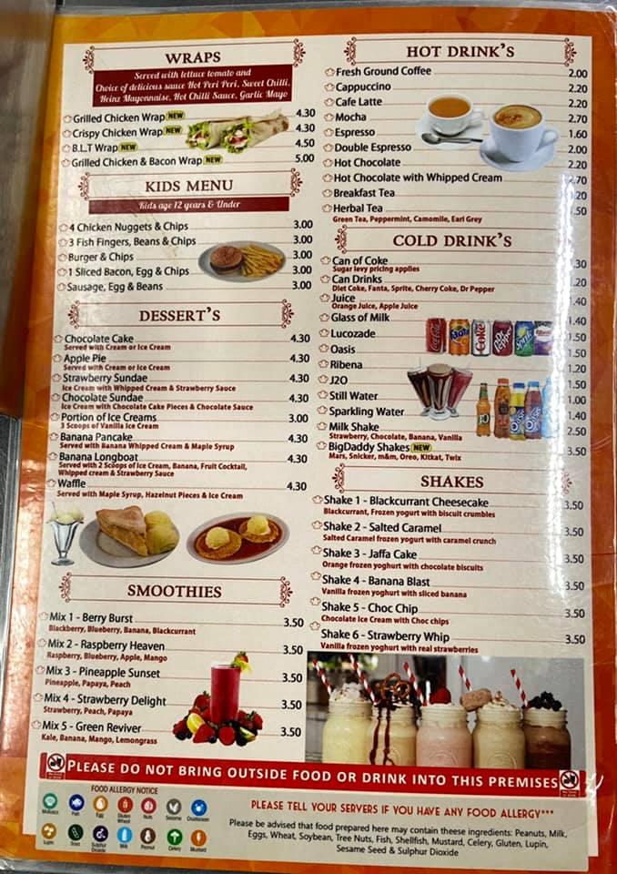Menu at Hunt's Cafe, Chessington, chessington Business Centre