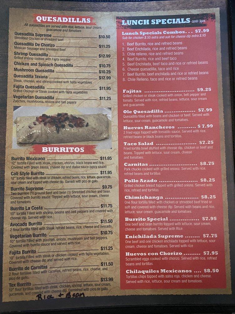 Menu at Los Primos Mexican Restaurant, Hagerstown