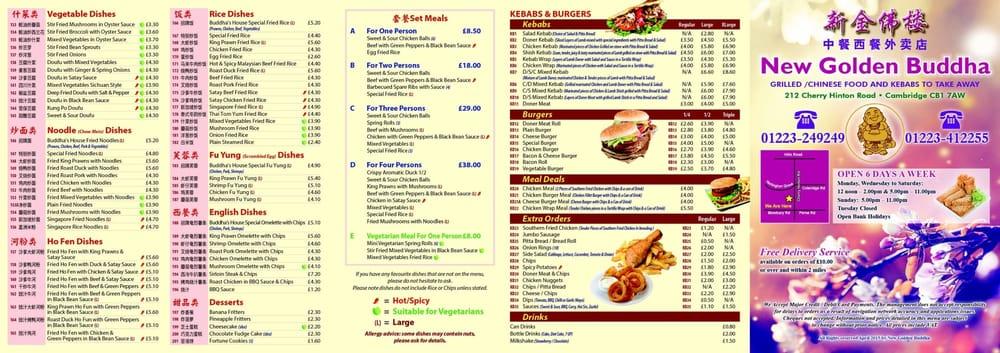 Menu at New Golden Buddha fast food, Cambridge