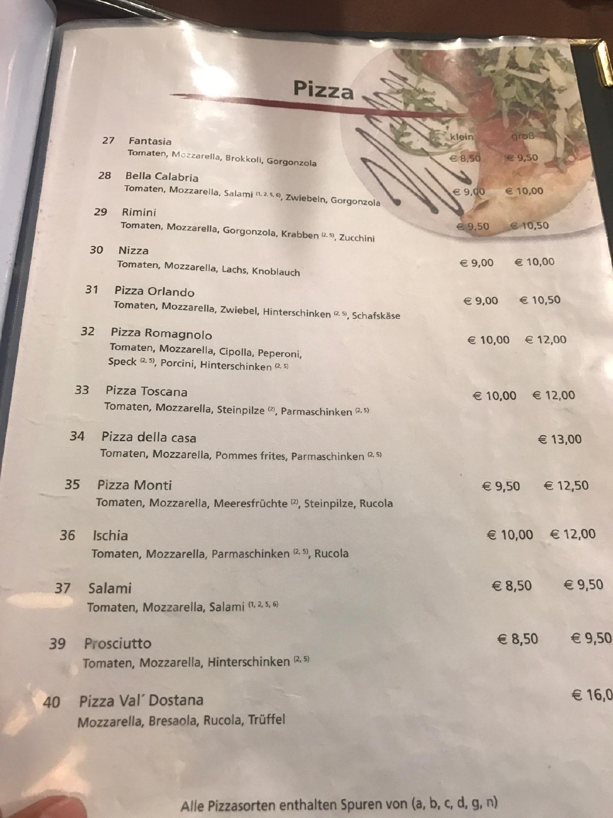 Speisekarte von Pizzería Casanova pizza, Weil am Rhein, Egerstraße 6